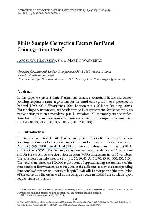 (PDF) Finite Sample Correction Factors for Panel Cointegration Tests