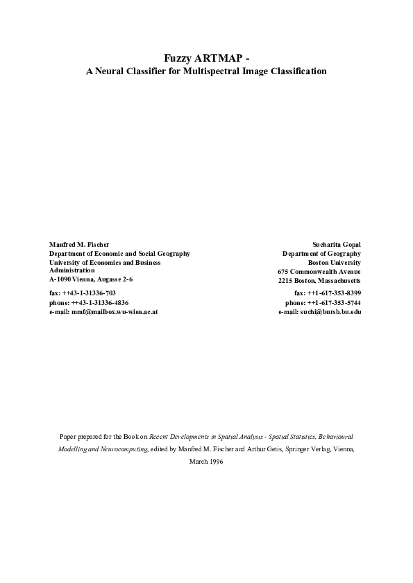 Pdf Fuzzy Artmap A Neural Classifier For Multispectral Image Classification Manfred M