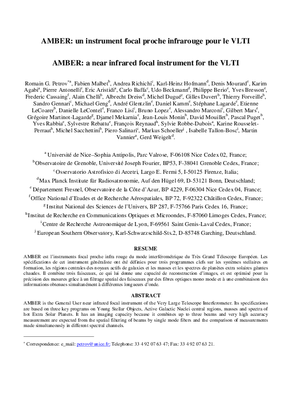 (PDF) AMBER: a near infrared focal instrument for the VLTI | Romain ...