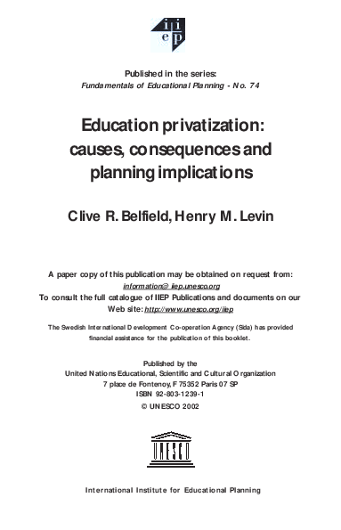 (PDF) Education privatization: causes, consequences and planning ...