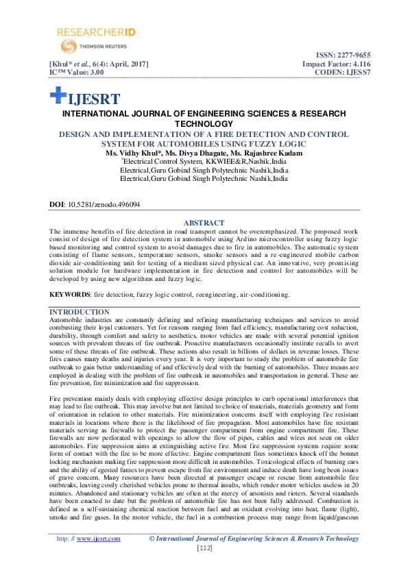 Pdf Design And Implementation Of A Fire Detection And Control System For Automobiles Using 