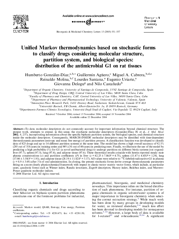 (PDF) Unified Markov thermodynamics based on stochastic forms to classify drugs considering ...