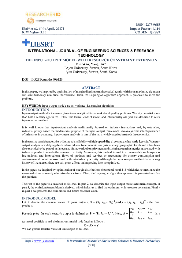 (PDF) THE INPUT-OUTPUT MODEL WITH RESOURCE CONSTRAINT EXTENSION