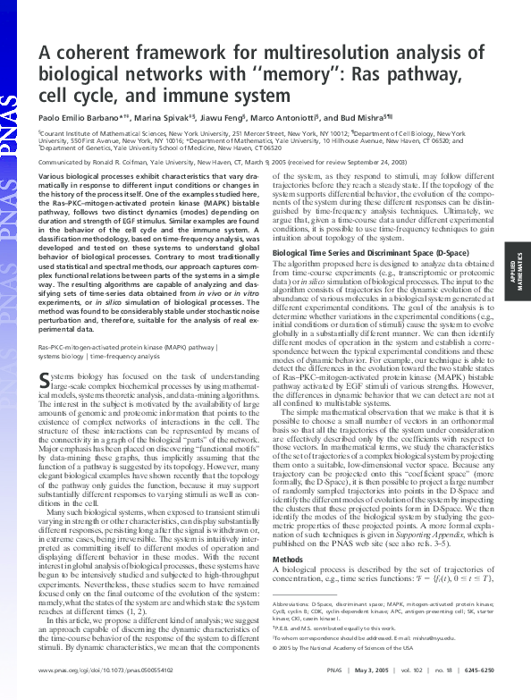 (PDF) A coherent framework for multiresolution analysis of biological networks with "memory ...