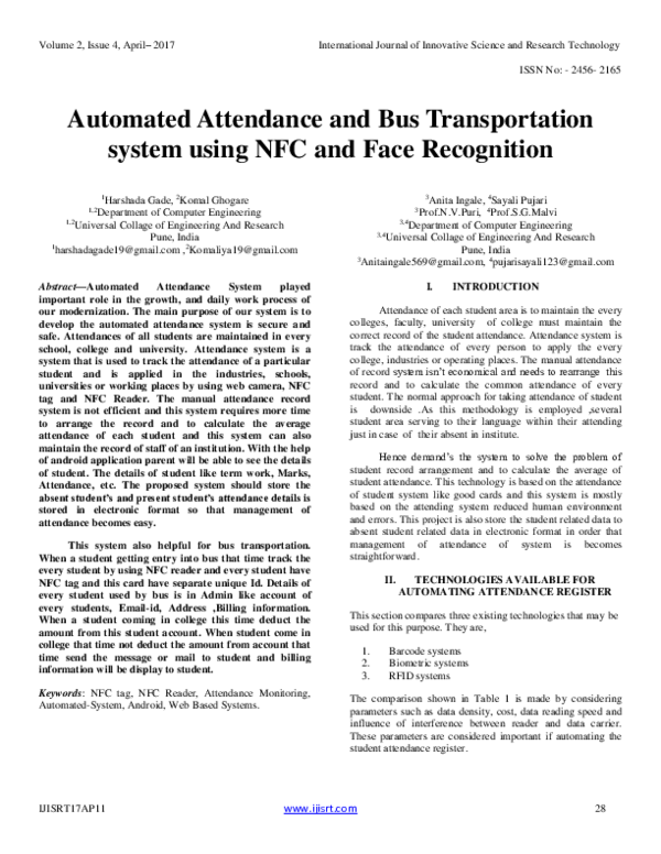 (PDF) Automated Attendance and Bus Transportation system using NFC and Face Recognition