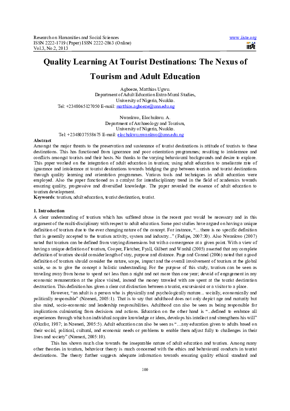 (PDF) Quality Learning At Tourist Destinations: The Nexus of Tourism ...