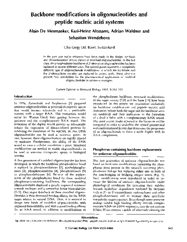 (PDF) Backbone modifications in oligonucleotides and peptide nucleic ...
