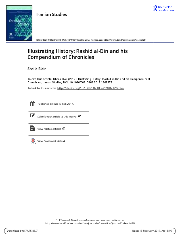 (PDF) Illustrating History: Rashid al-Din and his Compendium of Chronicles