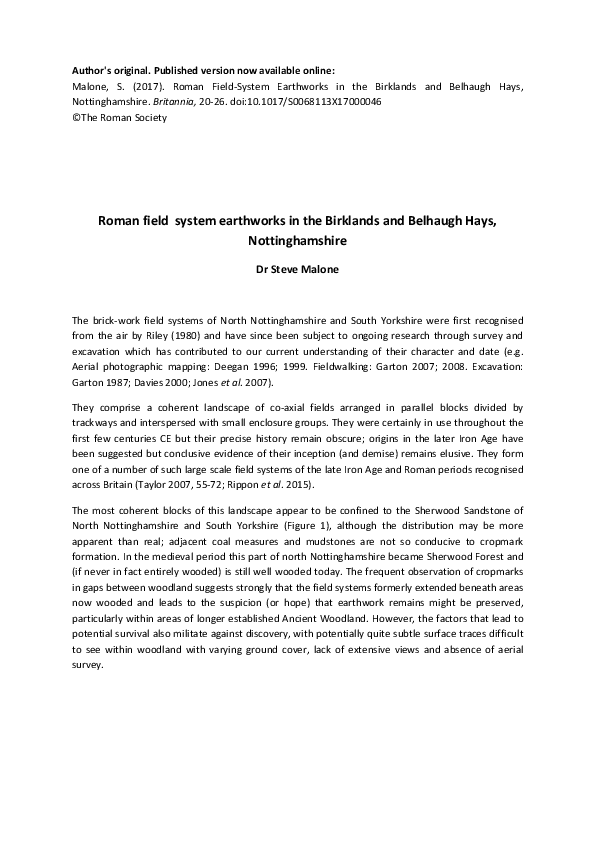 (PDF) Roman field system earthworks in the Birklands and Belhaugh Hays ...