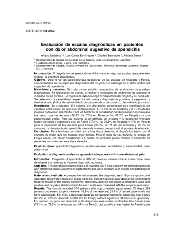 (PDF) Evaluation of diagnostic scales for appendicitis in patients with ...