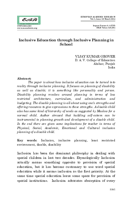 (PDF) Inclusive Education through Inclusive Planning in School