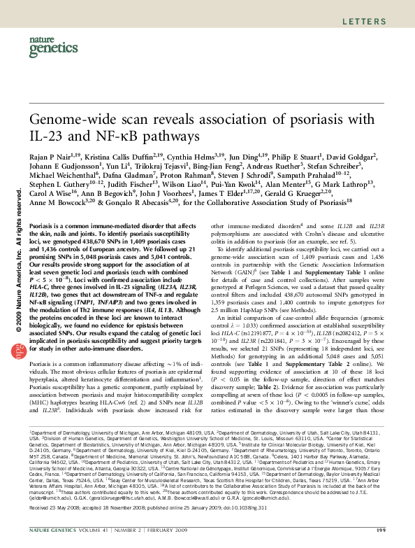 (PDF) Genome-wide scan reveals association of psoriasis with IL-23 and ...