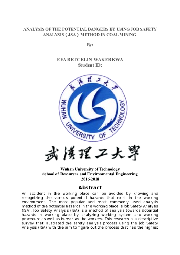 (DOC) ANALYSIS OF THE POTENTIAL DANGERS BY USING JOB SAFETY ANALYSIS ...