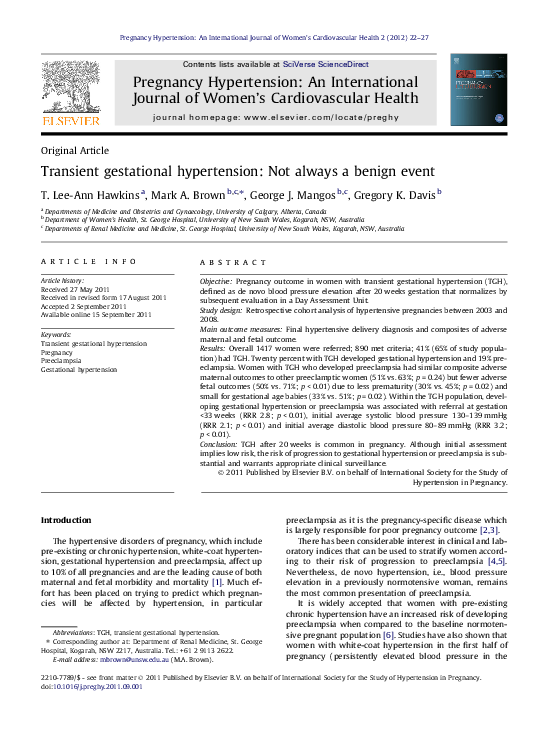 (PDF) Transient gestational hypertension: Not always a benign event