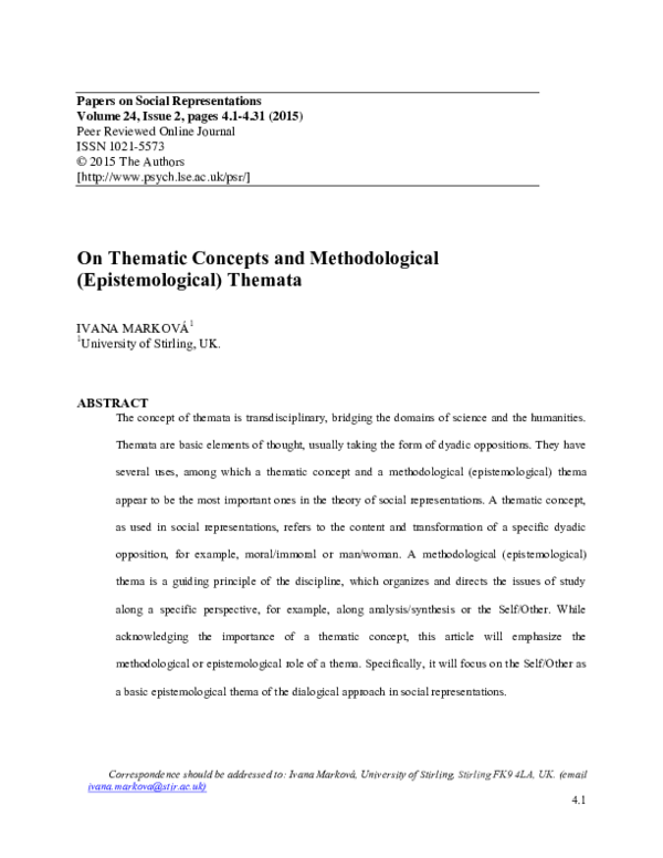 (PDF) On Thematic Concepts and Methodological (Epistemological) Themata