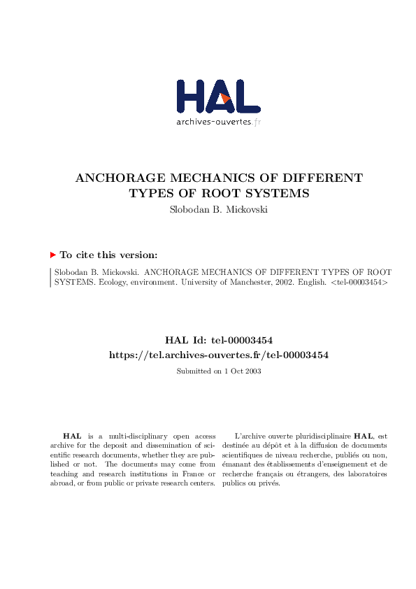 (PDF) Anchorage mechanics of different types of root systems