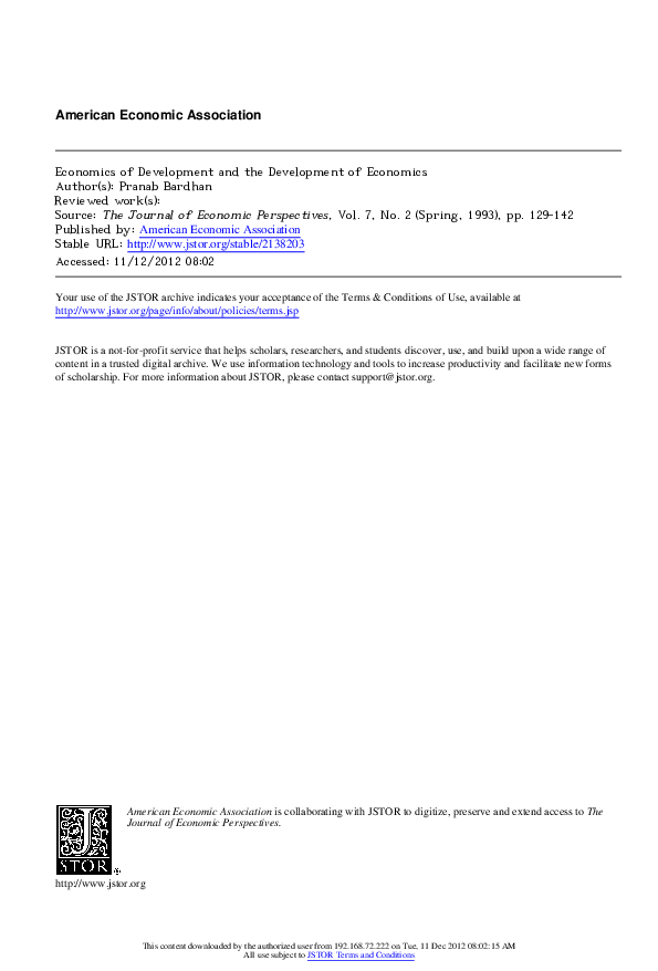 (PDF) Economics of Development and the Development of economics