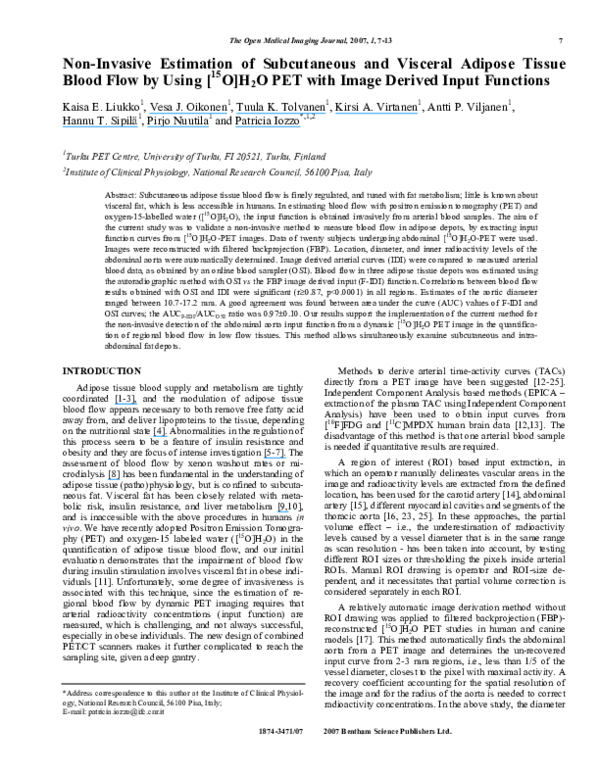 (PDF) Non-Invasive Estimation of Subcutaneous and Visceral Adipose Tissue Blood Flow by Using ...