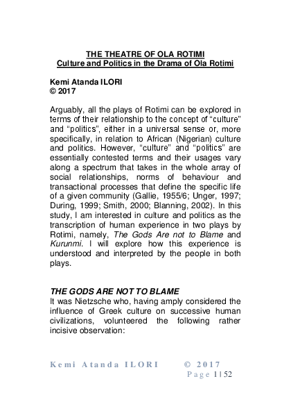 (PDF) THE THEATRE OF OLA ROTIMI Culture and Politics in the Drama of Ola Rotimi