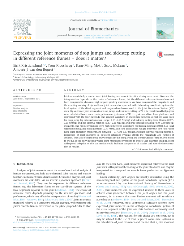 (PDF) Expressing the joint moments of drop jumps and sidestep cutting ...
