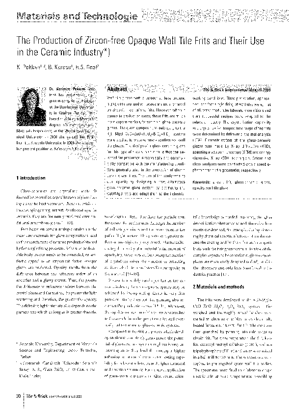 (PDF) The Production of Zircon-Free Opaque Wall Tile Frits and Their ...