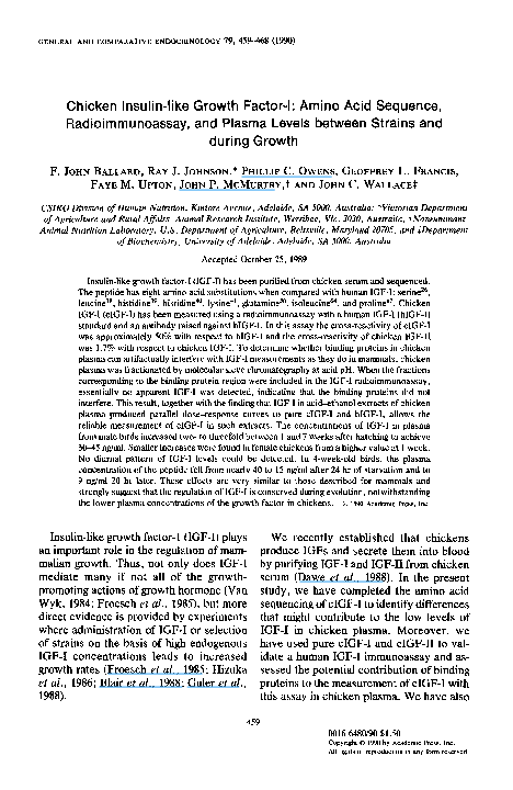 (PDF) Chicken IGF-I: Sequence, Measurement, and Levels
