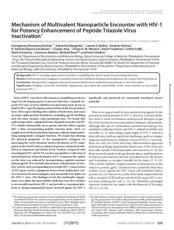 (PDF) Mechanism of Multivalent Nanoparticle Encounter with HIV-1 for ...