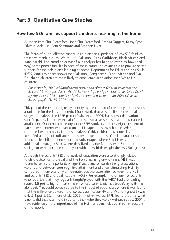 (PDF) Part 3: Qualitative Case Studies How low SES families support ...