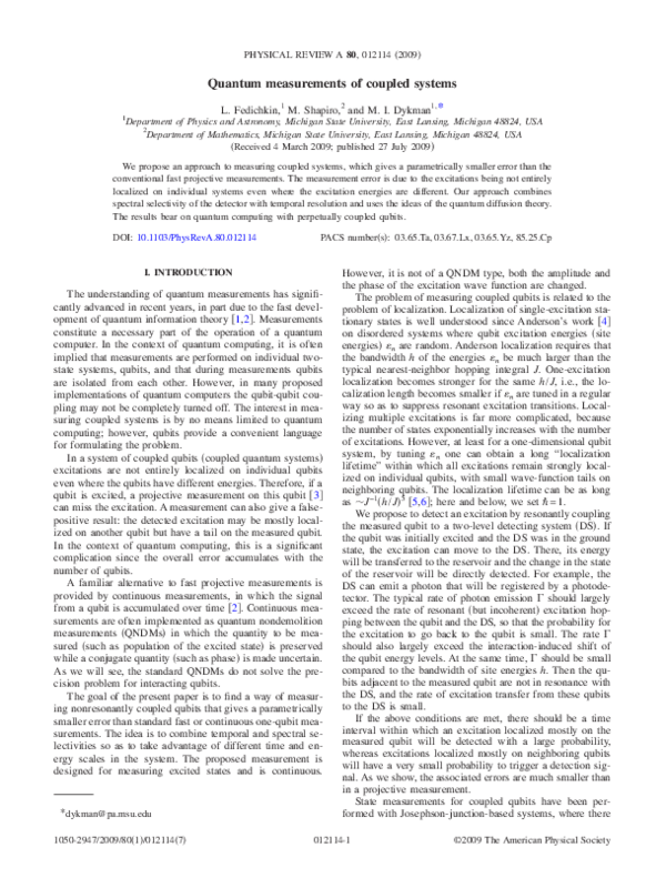 (PDF) Quantum measurements of coupled systems