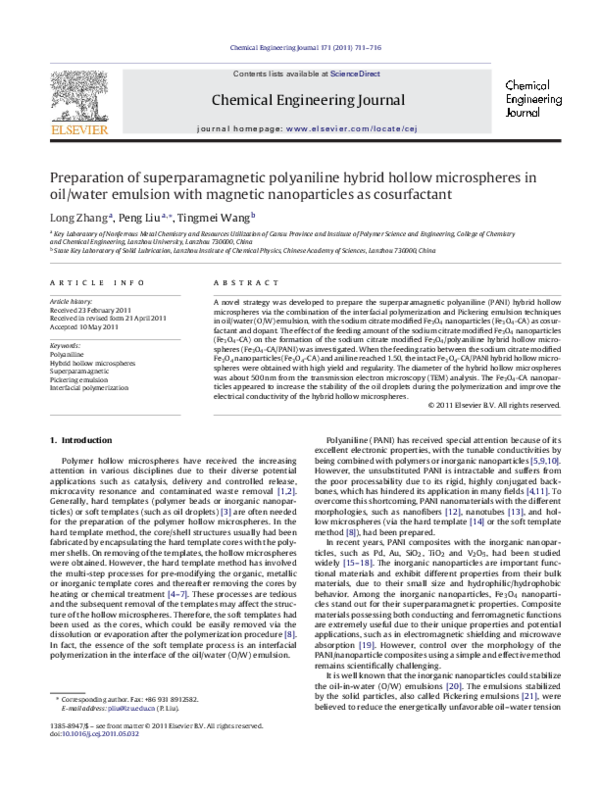 (PDF) Preparation of superparamagnetic polyaniline hybrid hollow ...