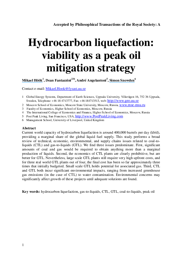 (PDF) Hydrocarbon liquefaction: viability as a peak oil mitigation ...