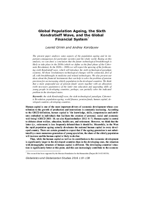 (PDF) Global Population Ageing, the Sixth Kondratieff Wave, and the Global Financial System ...
