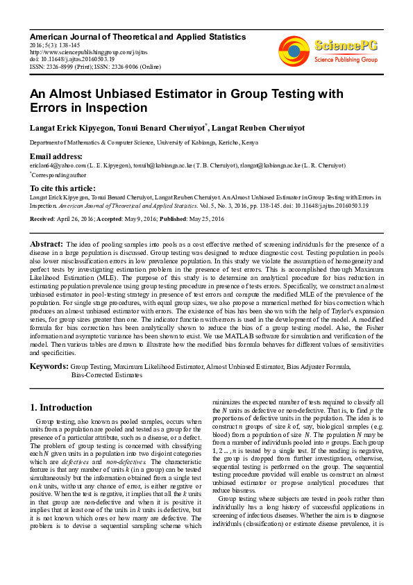 (PDF) An Almost Unbiased Estimator in Group Testing with Errors in ...