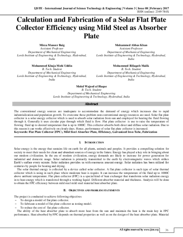 (PDF) Calculation and Fabrication of a Solar Flat Plate Collector ...