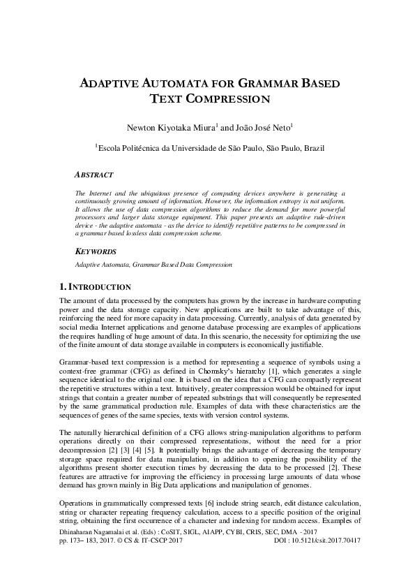 Pdf Adaptive Automata For Grammar Based Text Compression Computer Science And Information