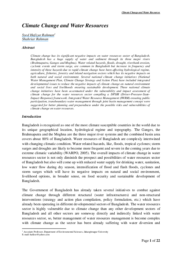 (PDF) Climate Change and Water Resources