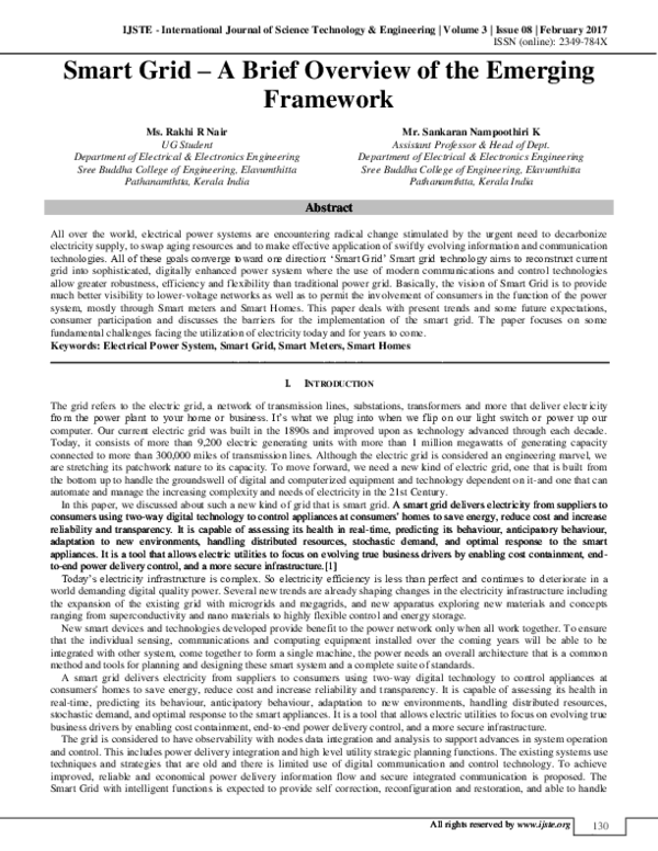 (PDF) Smart Grid – A Brief Overview of the Emerging Framework
