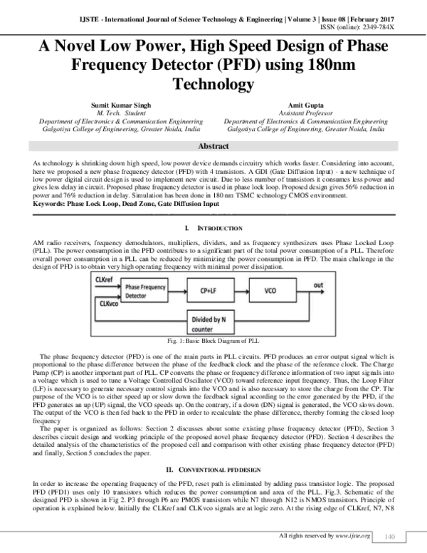 (PDF) A Novel Low Power, High Speed Design of Phase Frequency Detector (PFD) using 180nm Technology