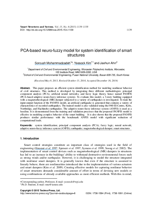 Pdf Pca Based Neuro Fuzzy Model For System Identification Of Smart Structures