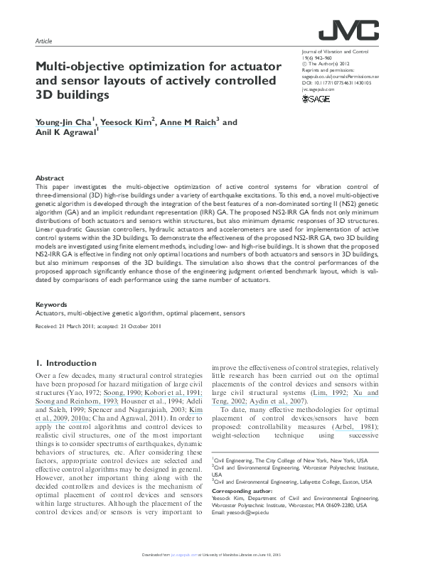 Pdf Multi Objective Optimization For Actuator And Sensor Layouts Of Actively Controlled 3d