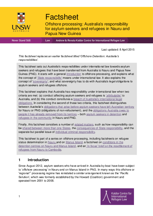 (PDF) Offshore processing: Australia's responsibility for asylum ...
