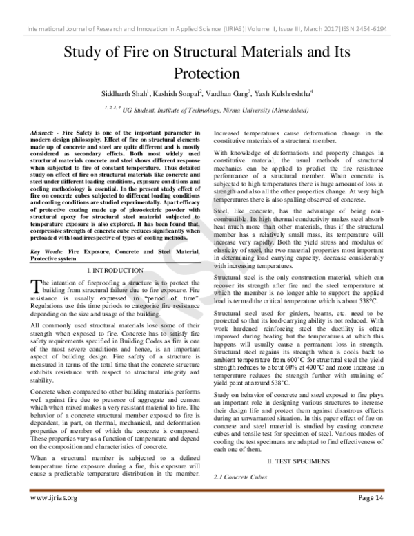 (PDF) Study of Fire on Structural Materials and Its Protection
