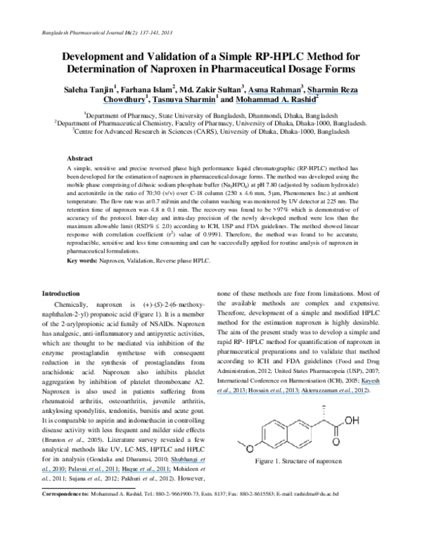 Pdf Development And Validation Of A Simple Rp Hplc Method For
