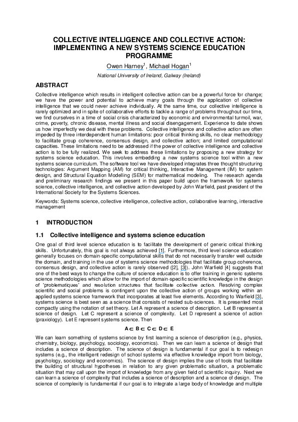 (PDF) Collective Intelligence and Collective Action: Implementing a New ...
