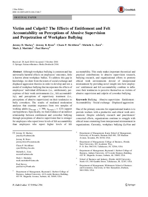 (PDF) Victim and Culprit? The Effects of Entitlement and Felt ...