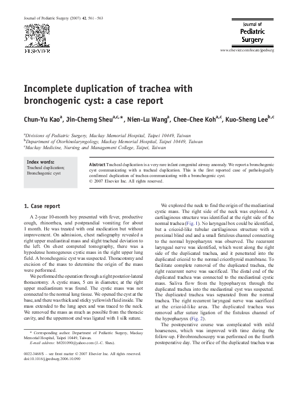 (PDF) Incomplete duplication of trachea with bronchogenic cyst: a case ...