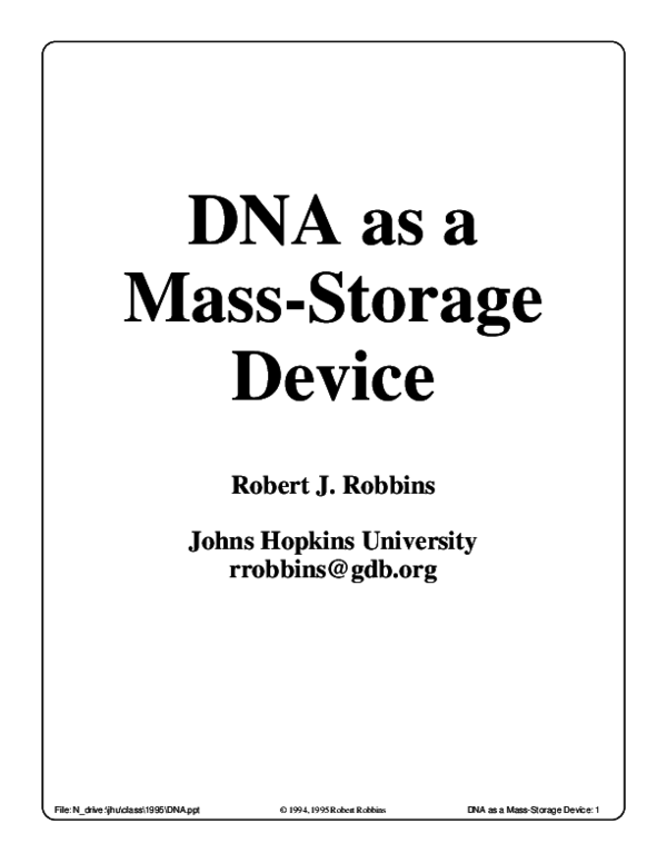 (PDF) DNA as a Mass-Storage Device
