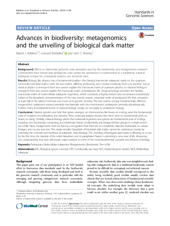 (PDF) Advances in biodiversity: metagenomics and the unveiling of ...