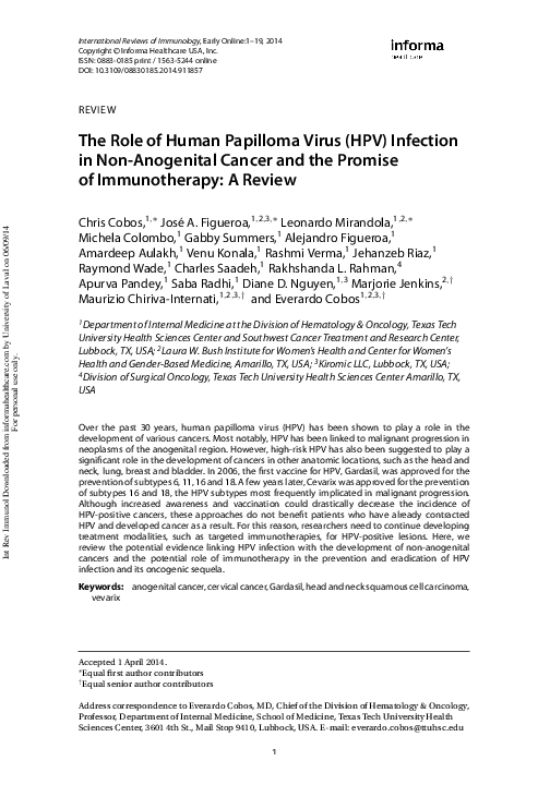 (PDF) The Role of Human Papilloma Virus (HPV) Infection in Non ...