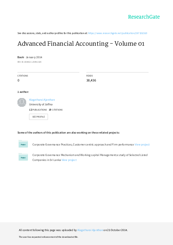 (PDF) Advanced Financial Accounting - Volume 01